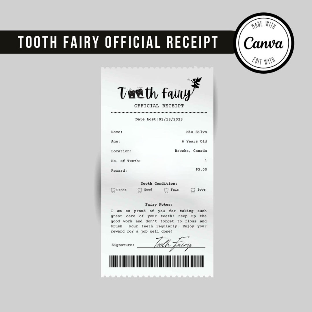 Editable Tooth Fairy Receipt | Minimalist Keepsake (digital Printable ...