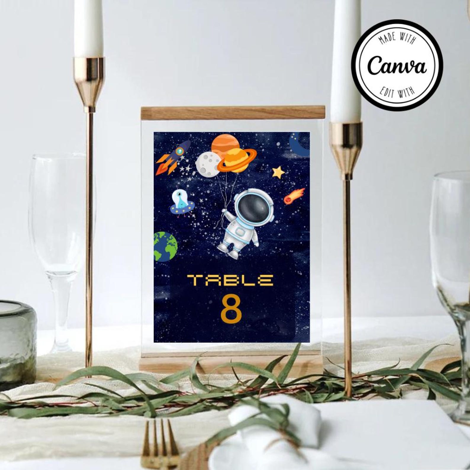 Space Birthday Table Number Sign: Editable Canva Template (digital ...