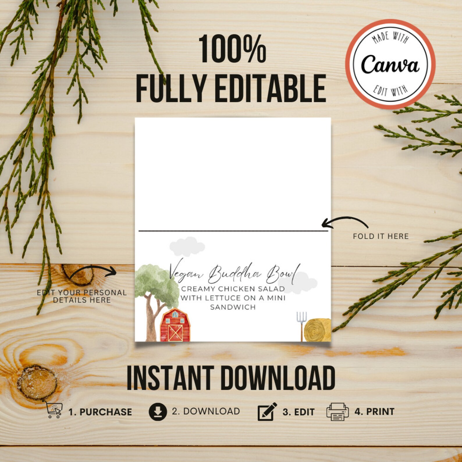 Farm Theme Food Label Card Digital Printable | Buffet Card Template ...