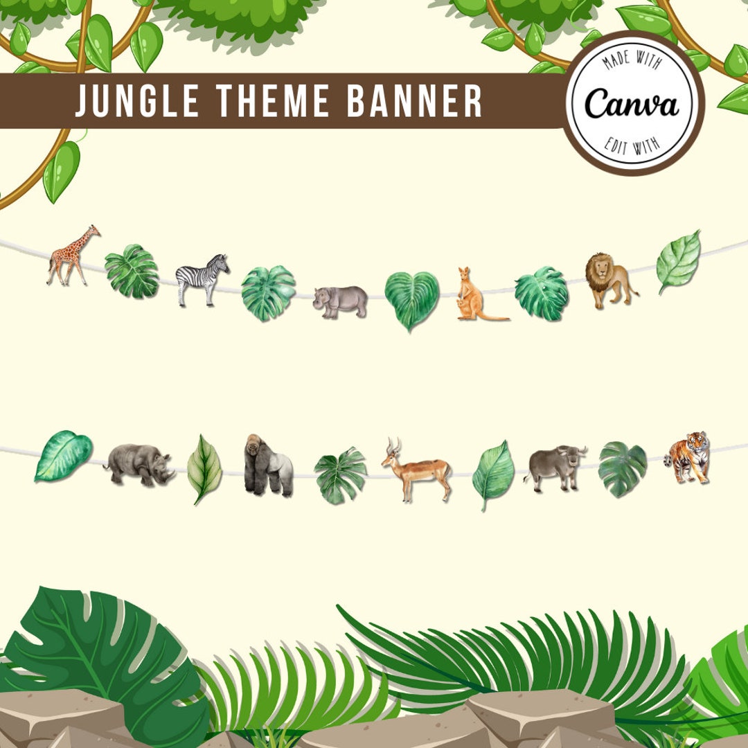 Jungle Theme Printable Bunting Banner | Digital Printable | Instant ...