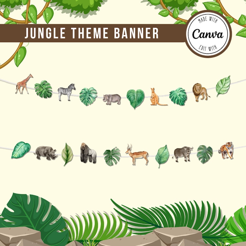 Jungle Animals Printable Banner | Forest Theme Garland (digital ...