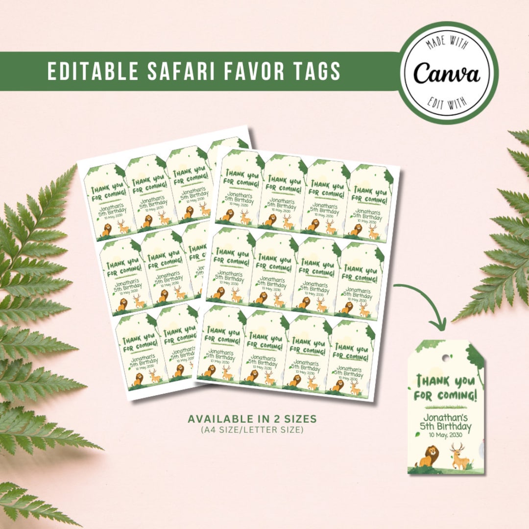 Safari Thank You Tags | Favor Tags Editable Printable | Digital ...