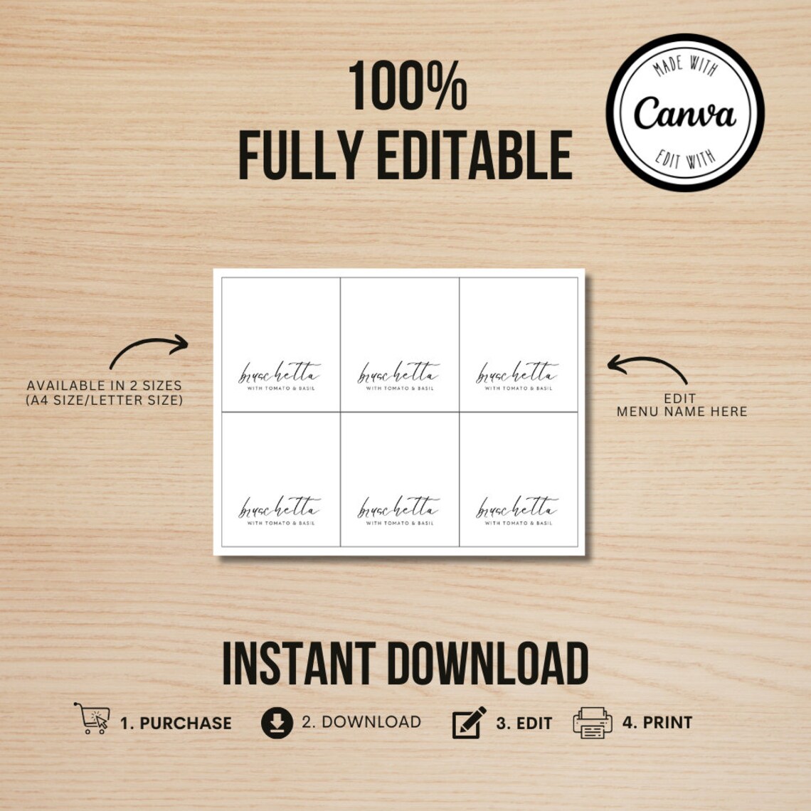Minimalist Food Label Card Digital Printable Buffet Card Template ...