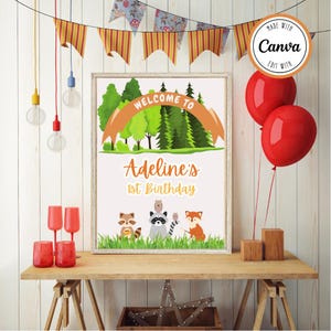 Woodland Animals Welcome Sign Digital Printable | Welcome Sign Template ...