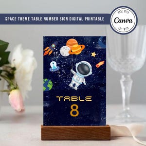 Space Theme Editable Table Number Sign, Modern Birthday Table Card ...