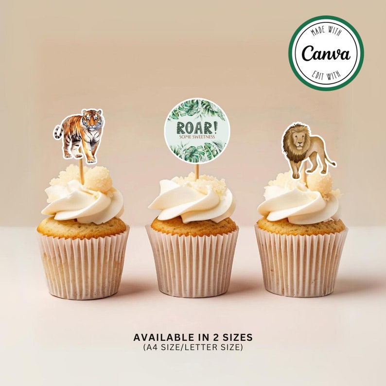 Jungle Theme Cupcake Topper | Cake Topper Printable | Digital Printable ...