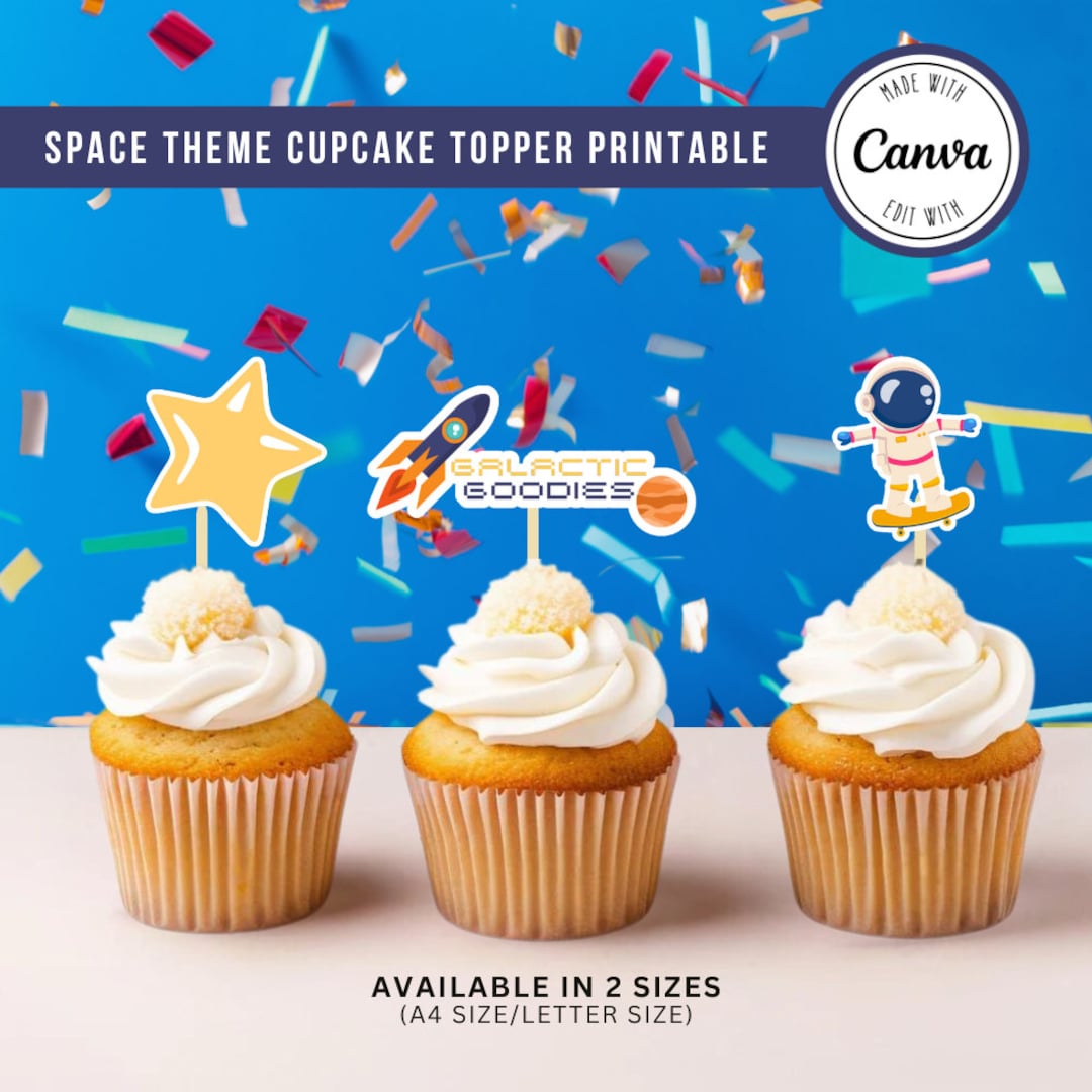 Space Theme Cupcake Topper | Cake Topper Printable | Digital Printable ...