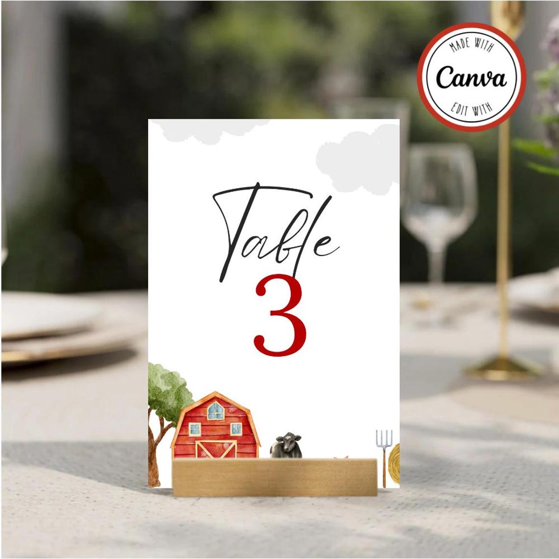 Farm Animals Table Number Sign: Birthday Party Decor (canva Editable ...