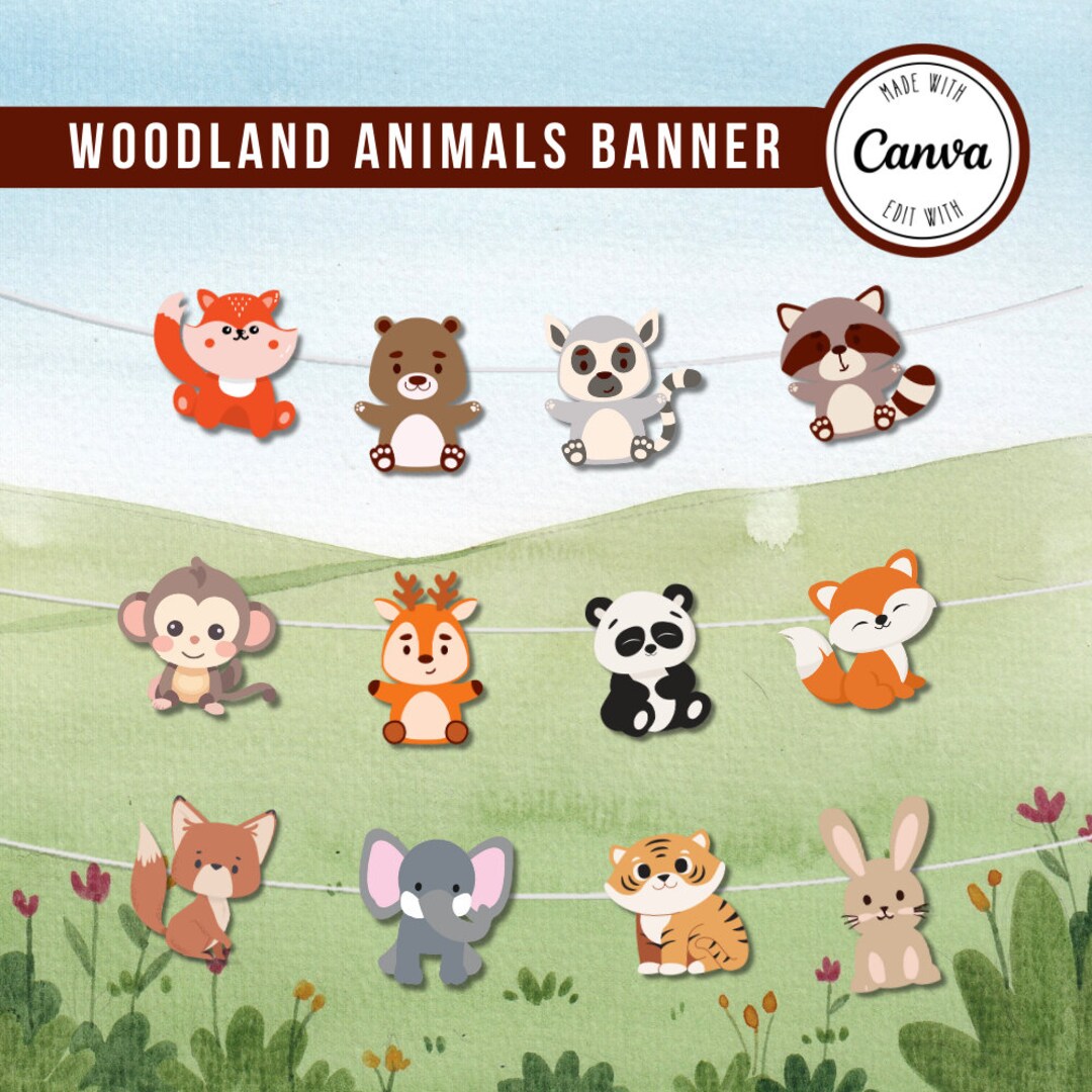 Woodland Animals Printable Bunting Banner | Digital Printable | Instant ...