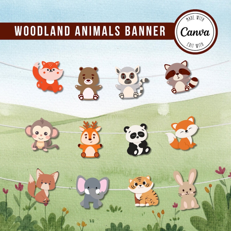 Woodland Animals Printable Bunting Banner | Digital Printable | Instant ...