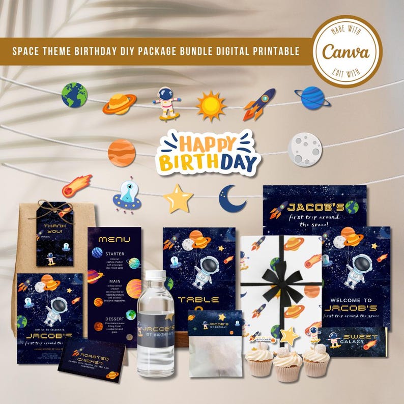 Space Theme Birthday Bundle Digital Printable, Space Birthday Bundle ...