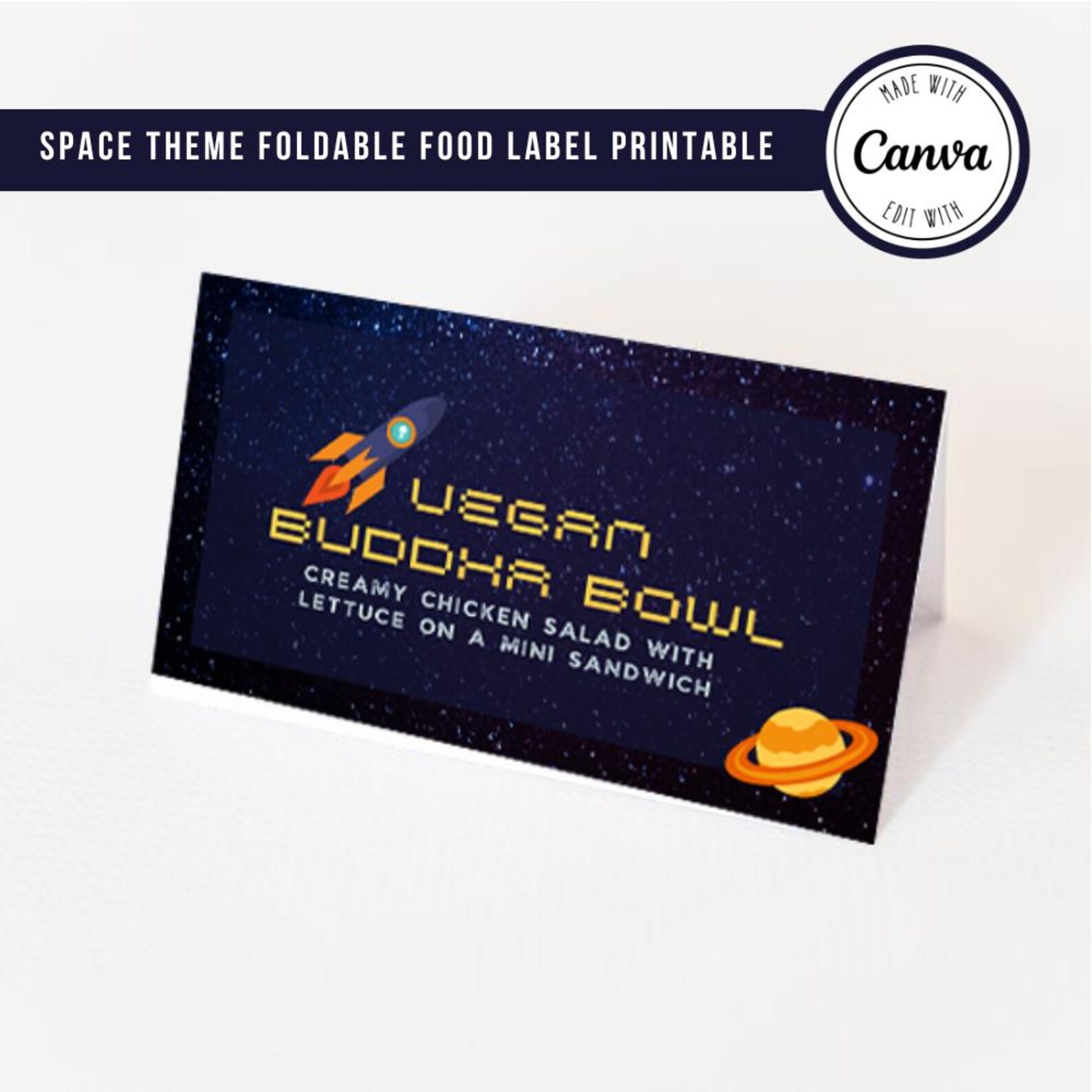 Space Theme Food Label Card Digital Printable | Buffet Card Template ...
