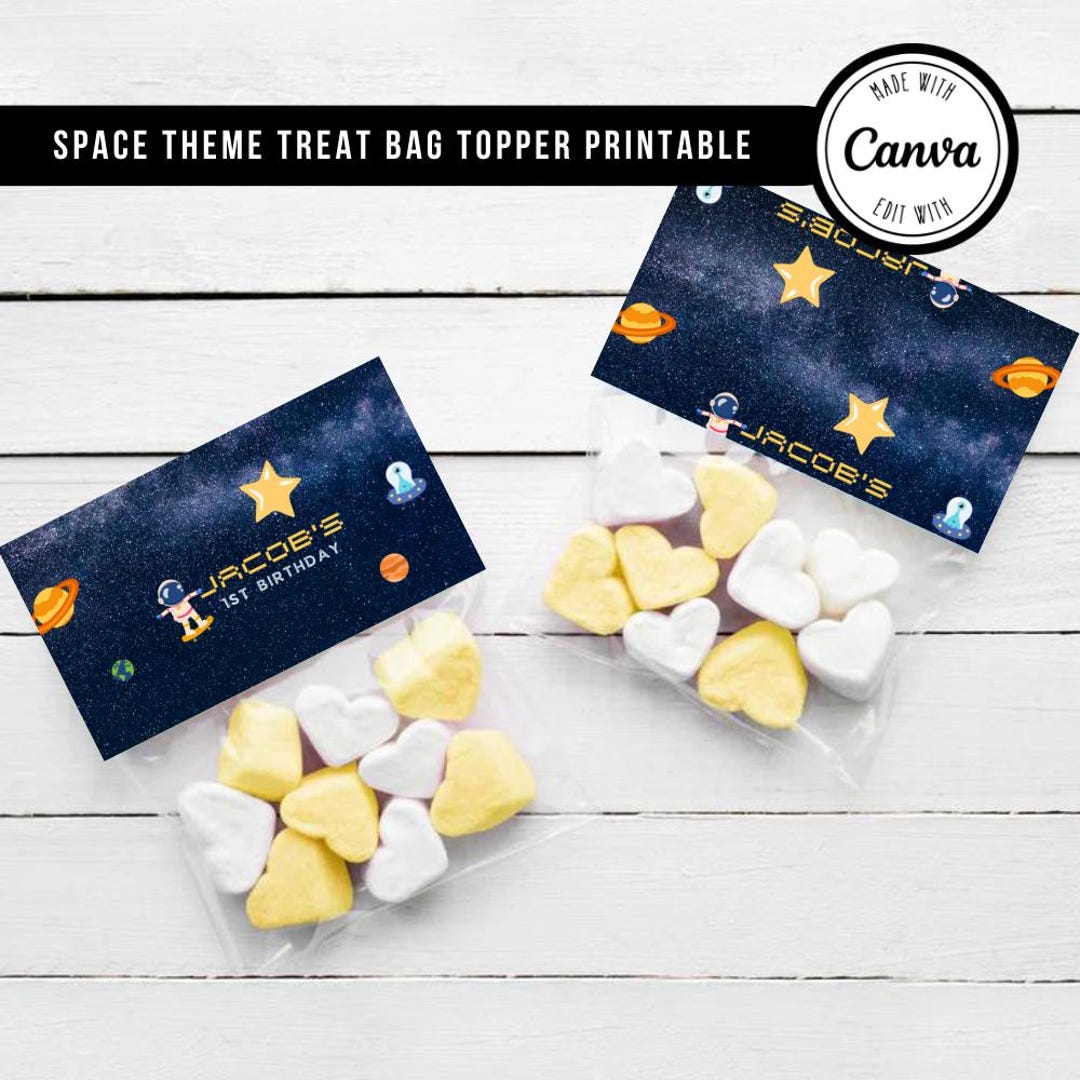 Space Galaxy Theme Editable Treat Bag Topper Digital Printable | Treat ...