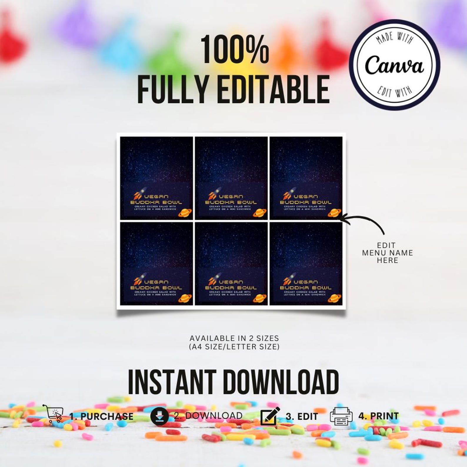 Space Theme Food Label Card Digital Printable | Buffet Card Template ...