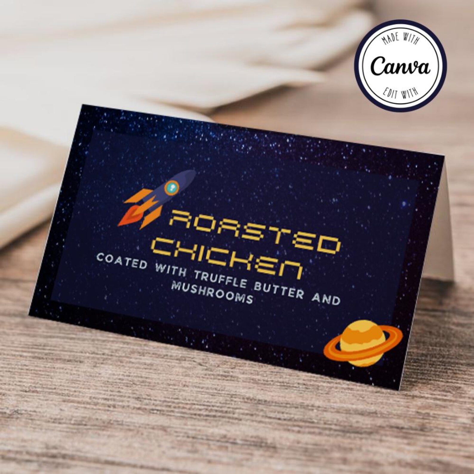 Space Theme Food Label Card Digital Printable | Buffet Card Template ...