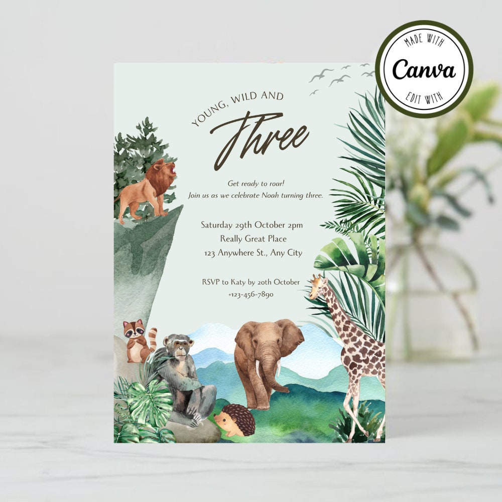 Jungle Theme Birthday Invitation Editable Printable | Digital Printable ...