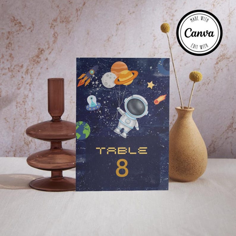 Space Birthday Table Number Sign: Editable Canva Template (digital ...
