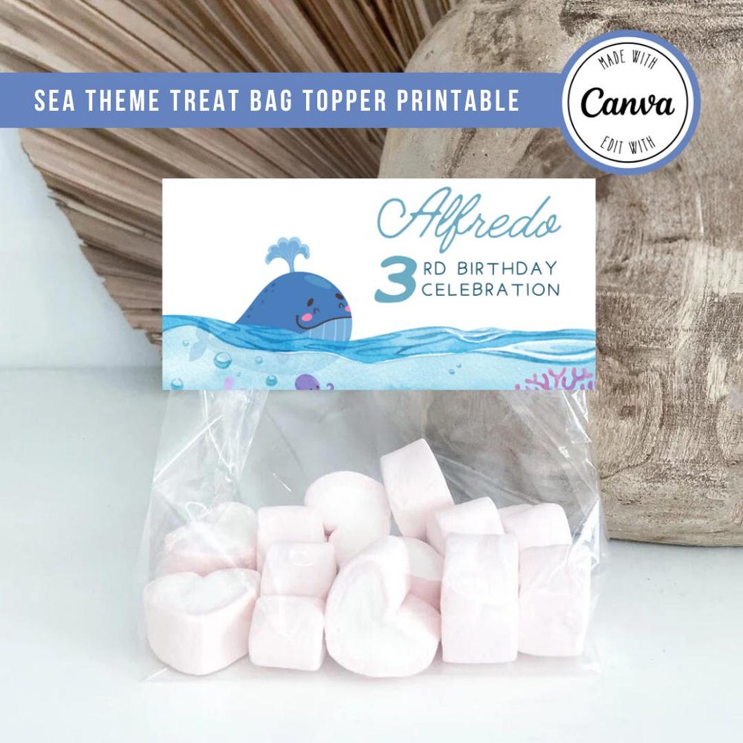 Sea Theme Editable Treat Bag Topper Digital Printable | Treat Bag ...