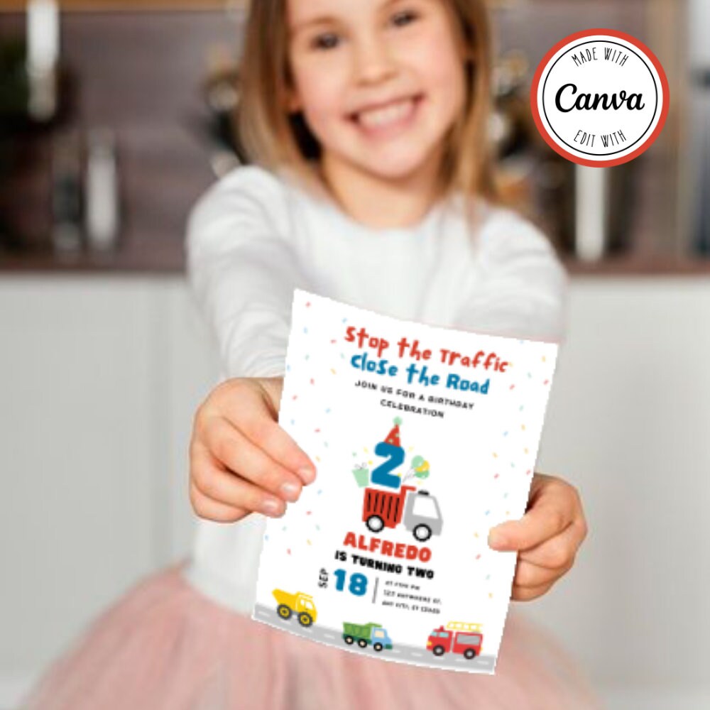 Road Trucks Theme Birthday Invitation Editable Printable | Digital ...