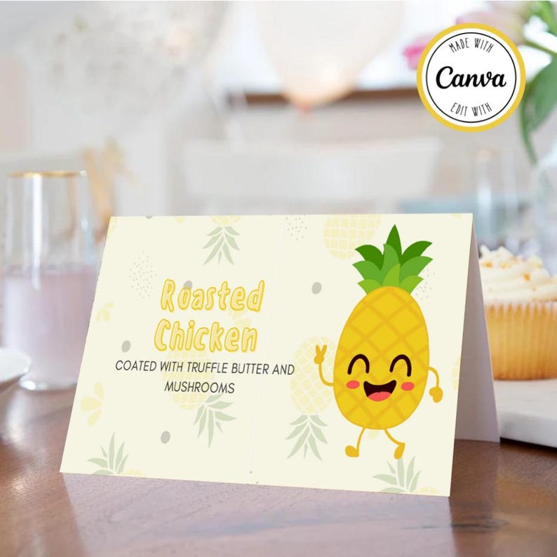 Pineapple Theme Food Label Card: Foldable Buffet Labels (digital ...
