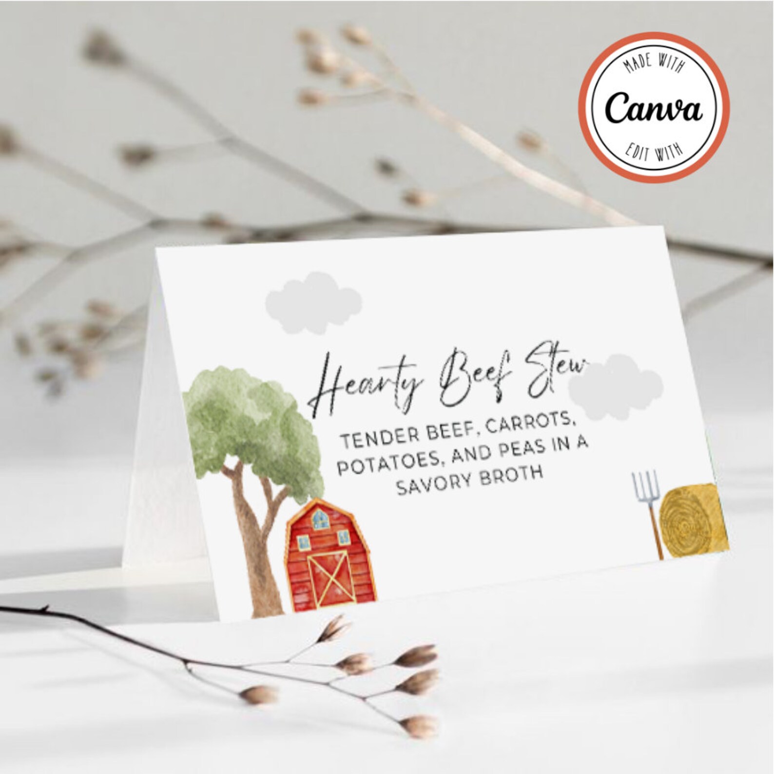 Farm Theme Food Label Card Digital Printable | Buffet Card Template ...