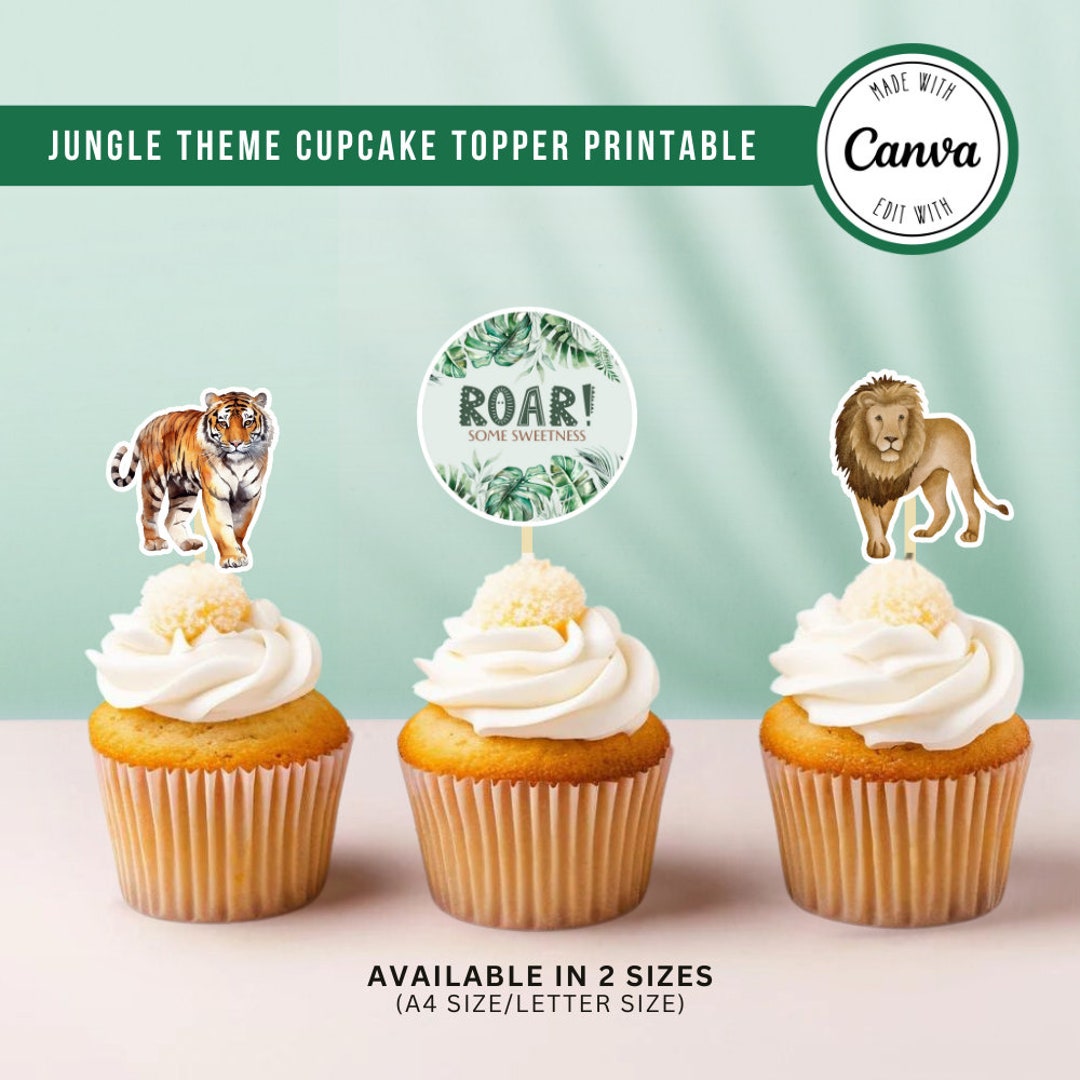 Jungle Theme Cupcake Topper | Cake Topper Printable | Digital Printable ...