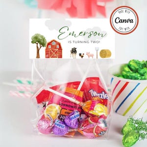 Farm Animal Theme Editable Treat Bag Topper Digital Printable | Treat ...