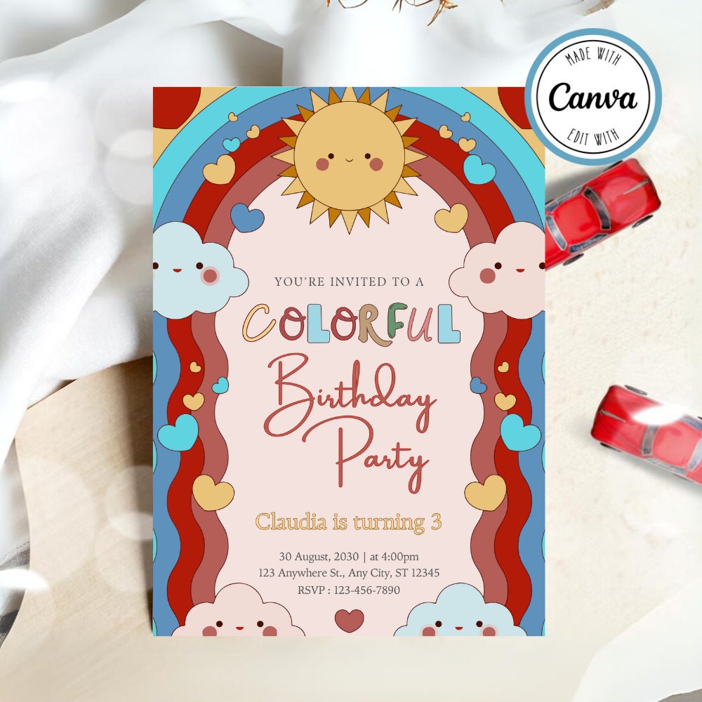 Colorful Theme Birthday Invitation Editable Printable | Digital Print ...