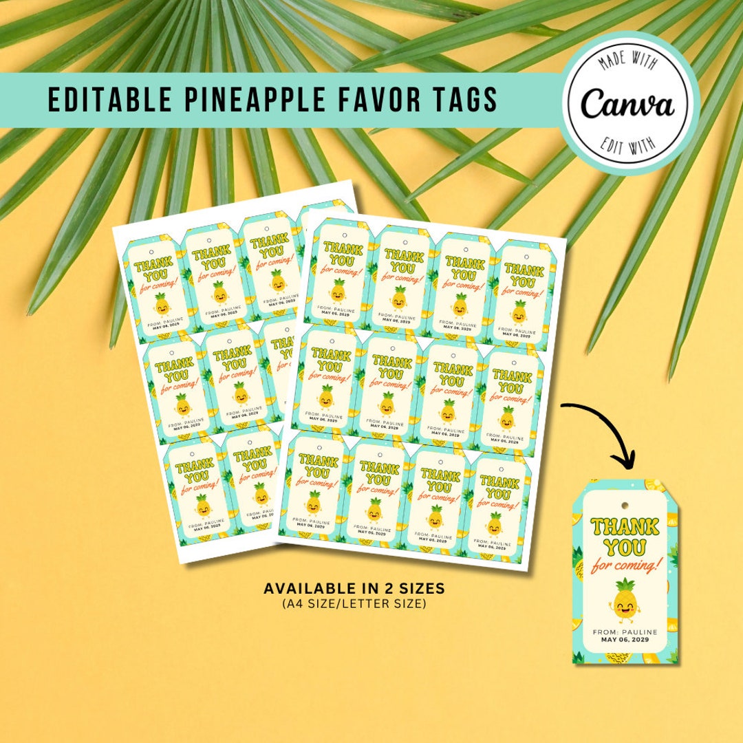 Pineapple Theme Thank You Tags | Favor Tags Editable Printable ...