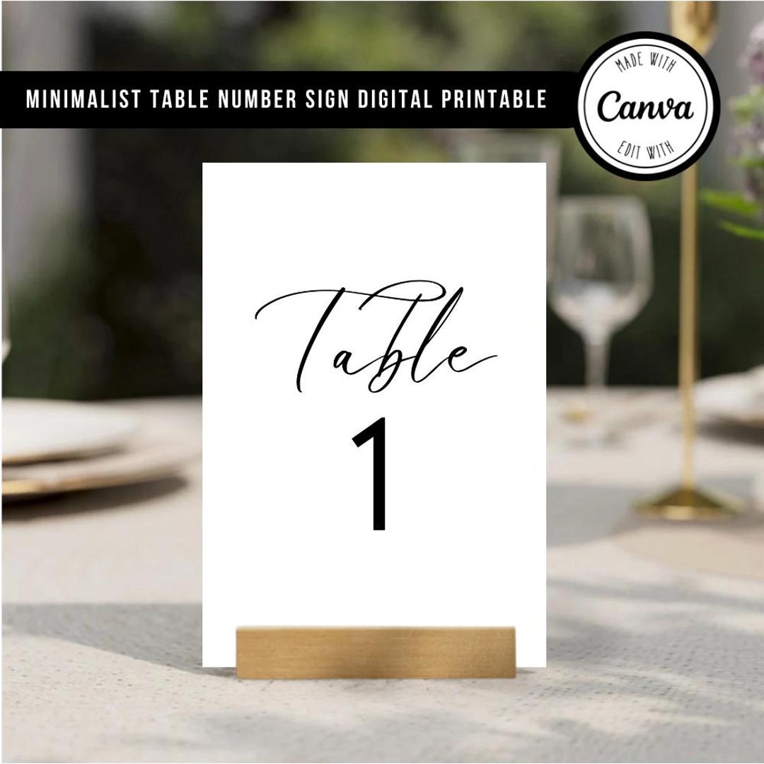 Minimalist Editable Table Number Sign, Modern Birthday Table Card ...