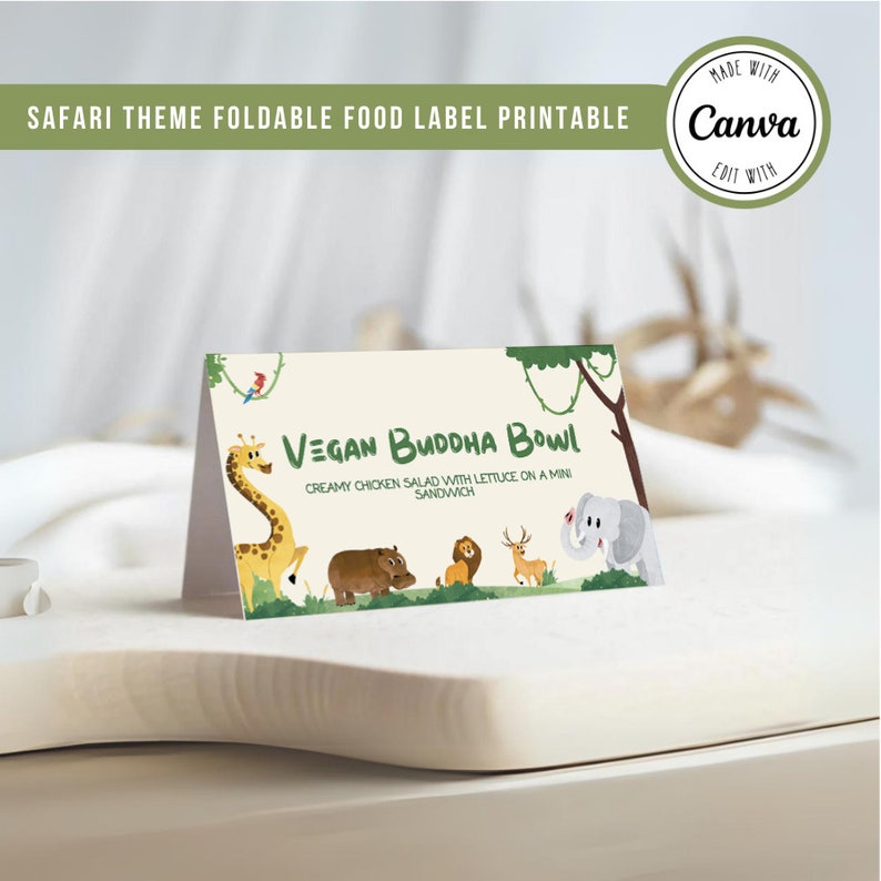 Safari Theme Food Label Card Digital Prints | Buffet Card Template ...