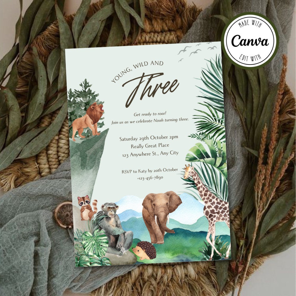 Jungle Theme Birthday Invitation Editable Printable | Digital Printable ...