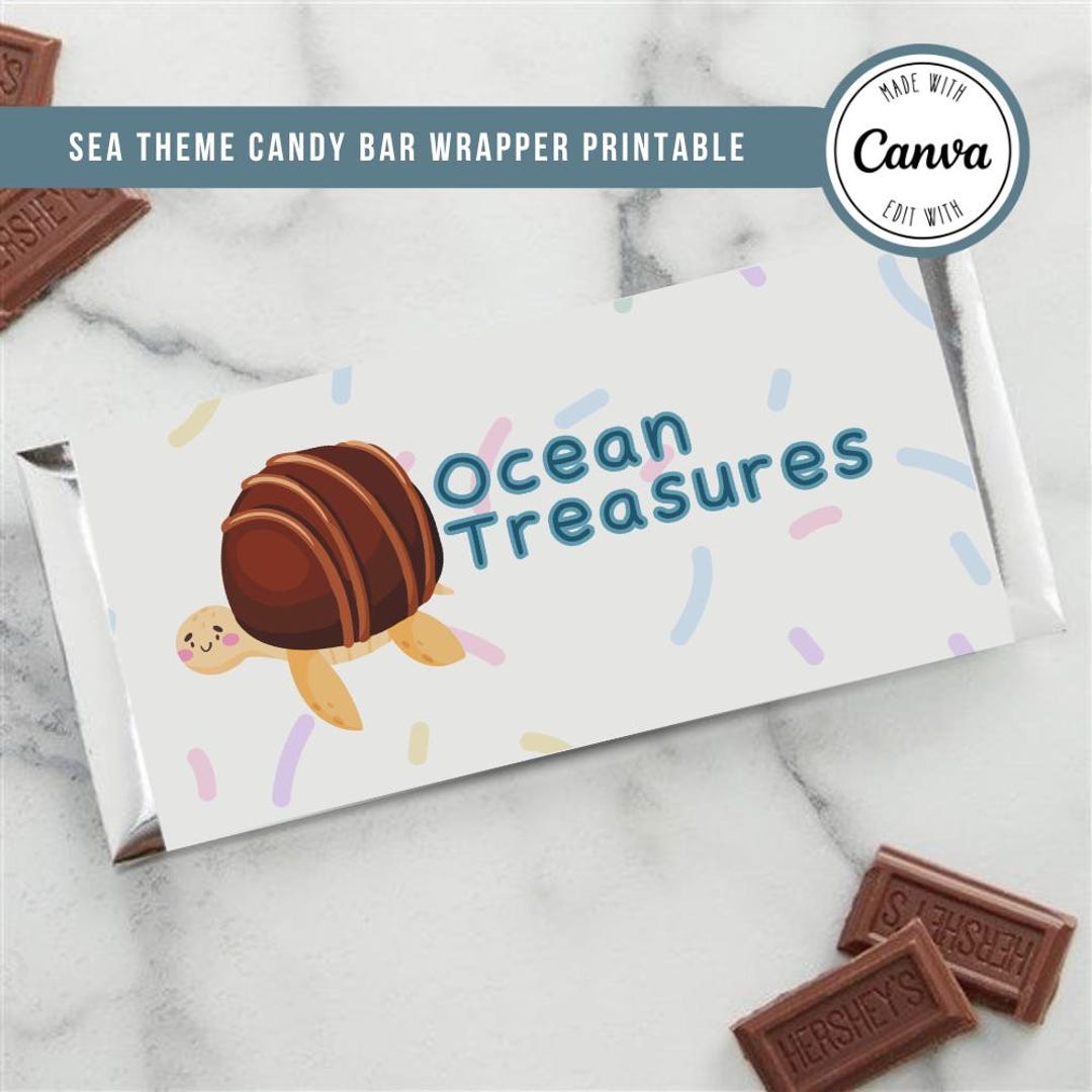 Sea Theme Candy Bar Wrapper, Beach Birthday Favor, Sea Theme Choco Bar ...