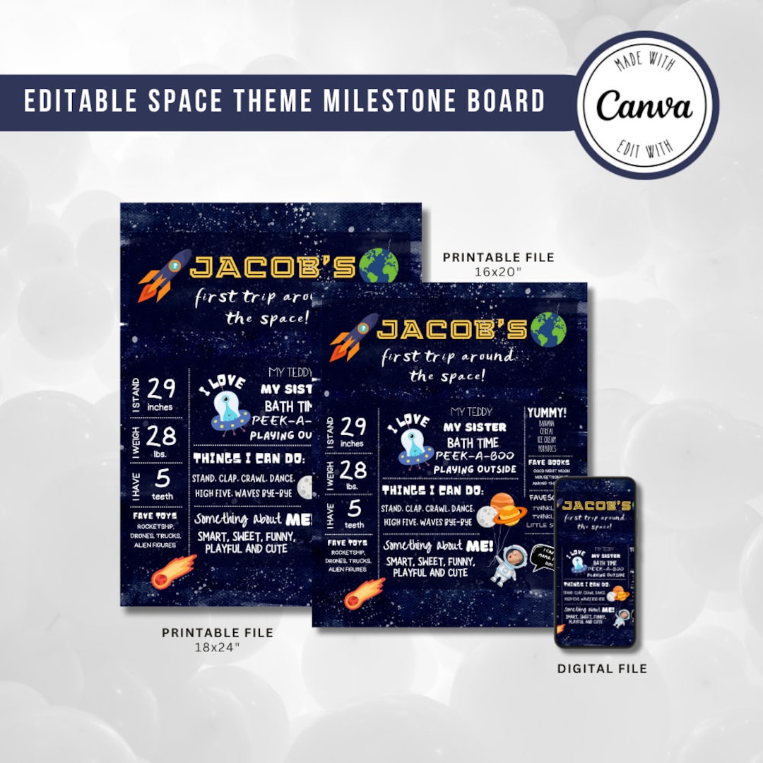Space Theme Editable Milestone Board Printable | Digital Prints ...