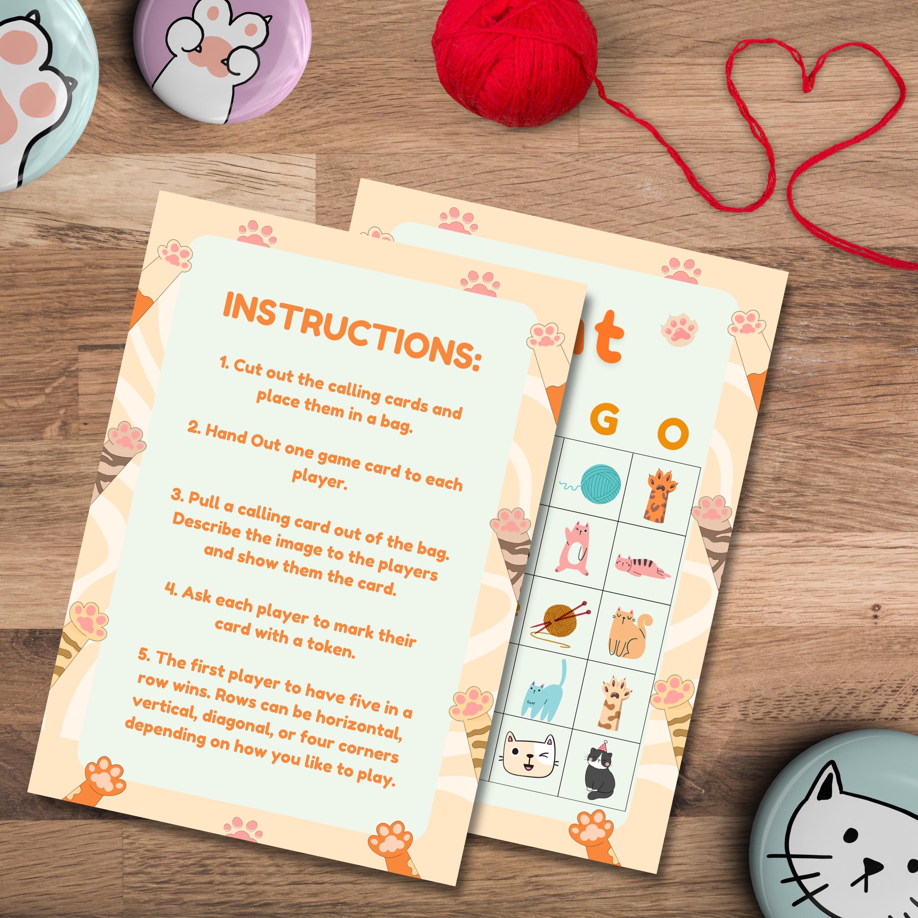 Cute Cat Bingo Game Fun Animal Bingo Card Set for Kids and Cat Lovers ...