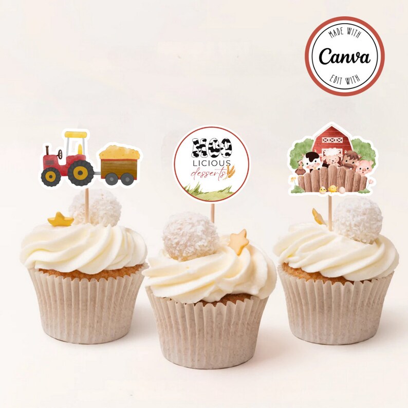 Farm Animals Cupcake Topper | Cake Topper Printable | Digital Printable ...