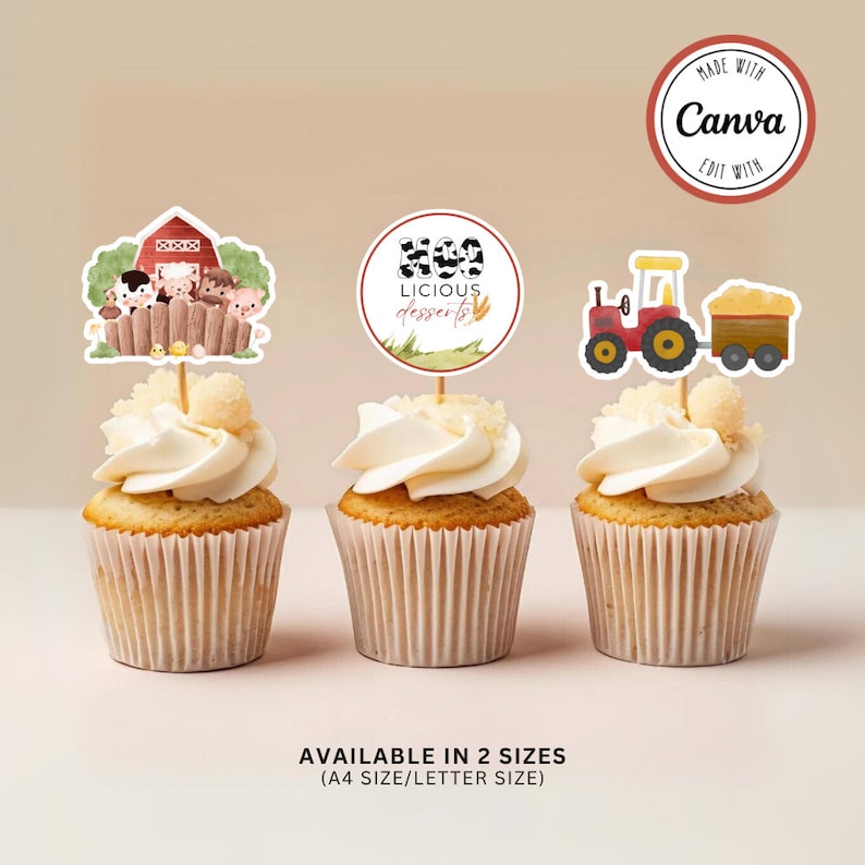 Farm Animals Cupcake Topper | Cake Topper Printable | Digital Printable ...