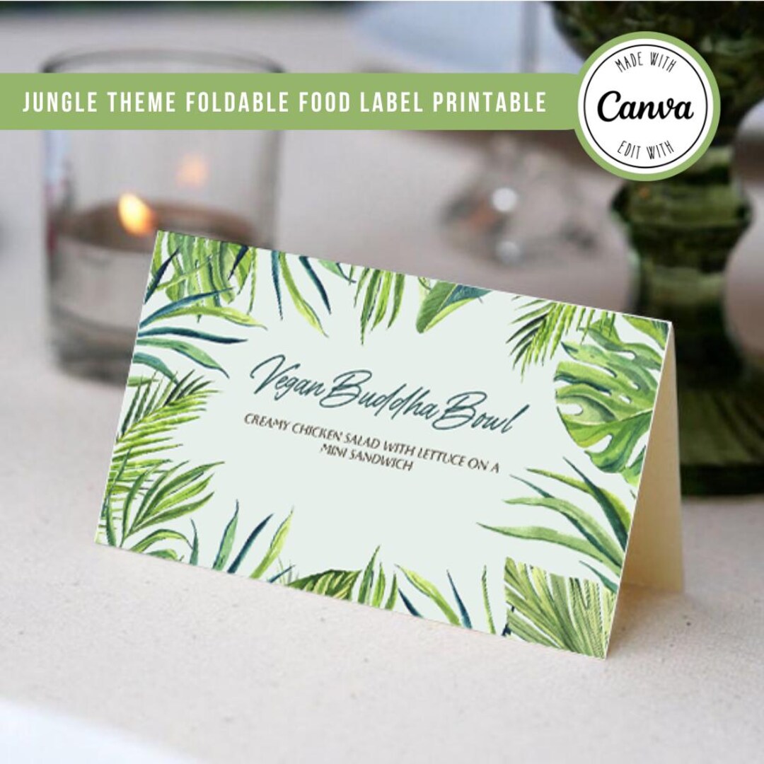 Jungle Theme Food Label Card Digital Printable | Buffet Card Template ...