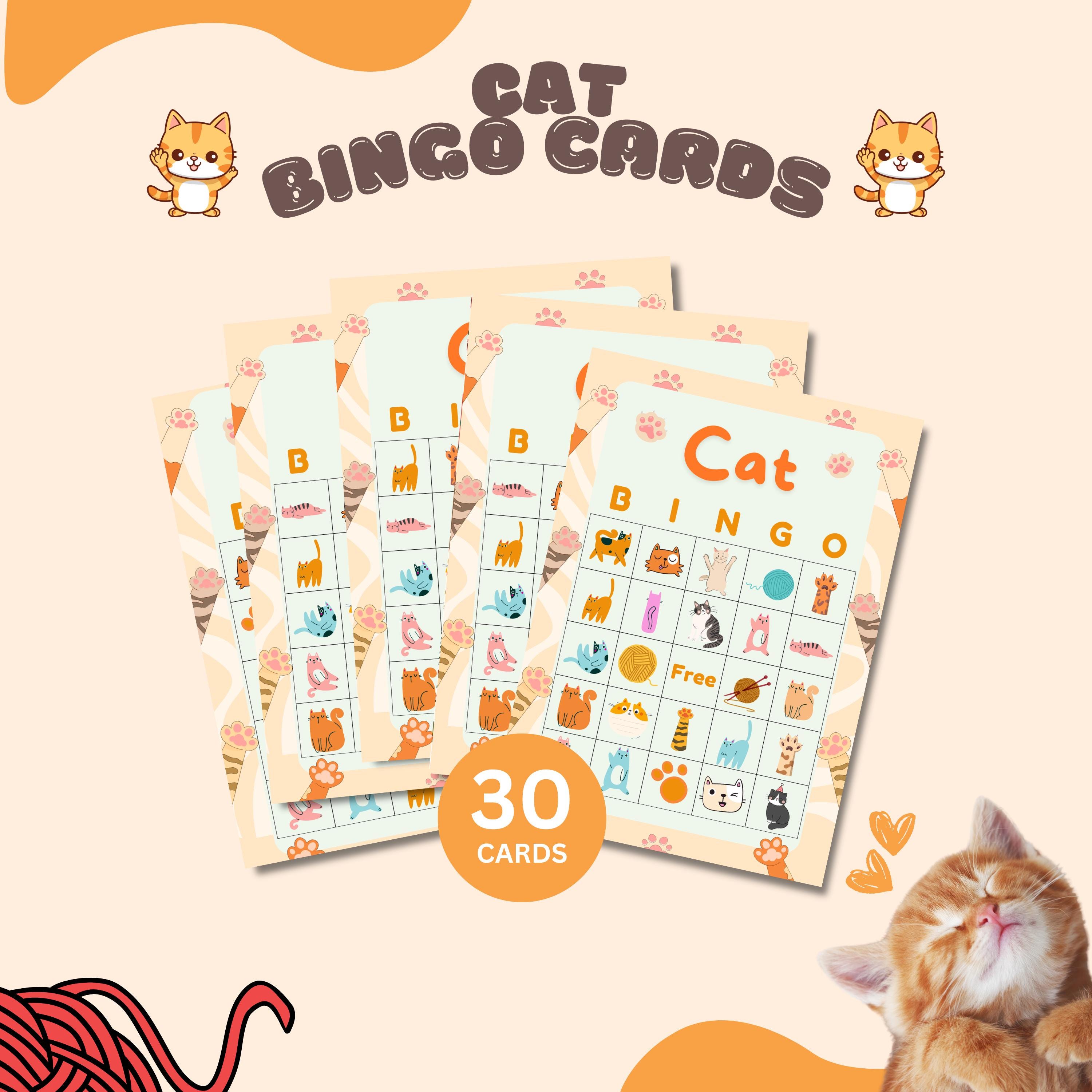 Cute Cat Bingo Game Fun Animal Bingo Card Set for Kids and Cat Lovers ...