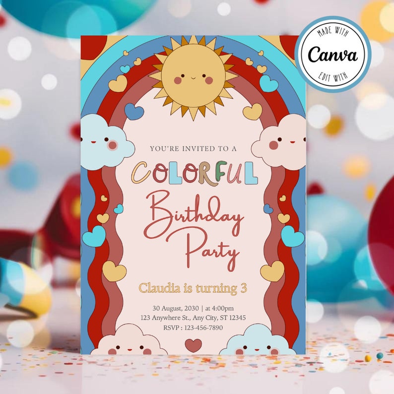 Colorful Theme Birthday Invitation Editable Printable Digital Print ...