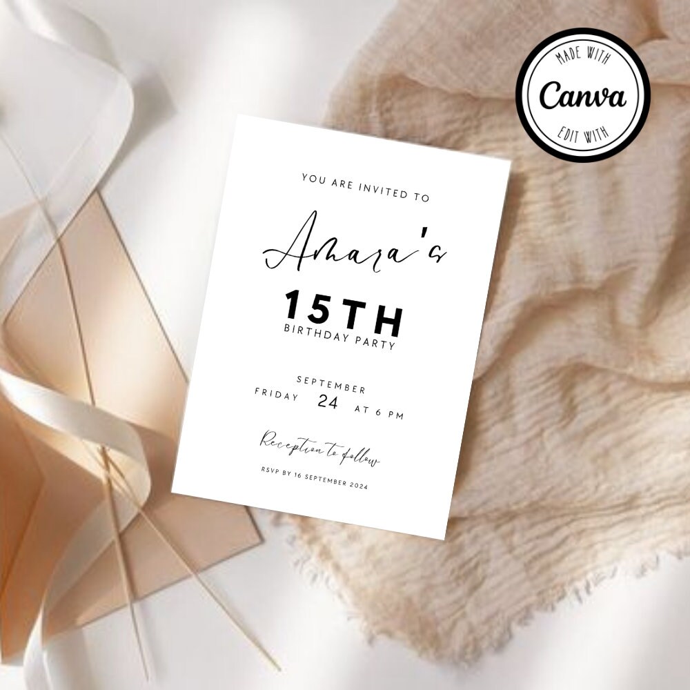 Minimalist 15th Birthday Invitation Editable Printable | Digital Print ...