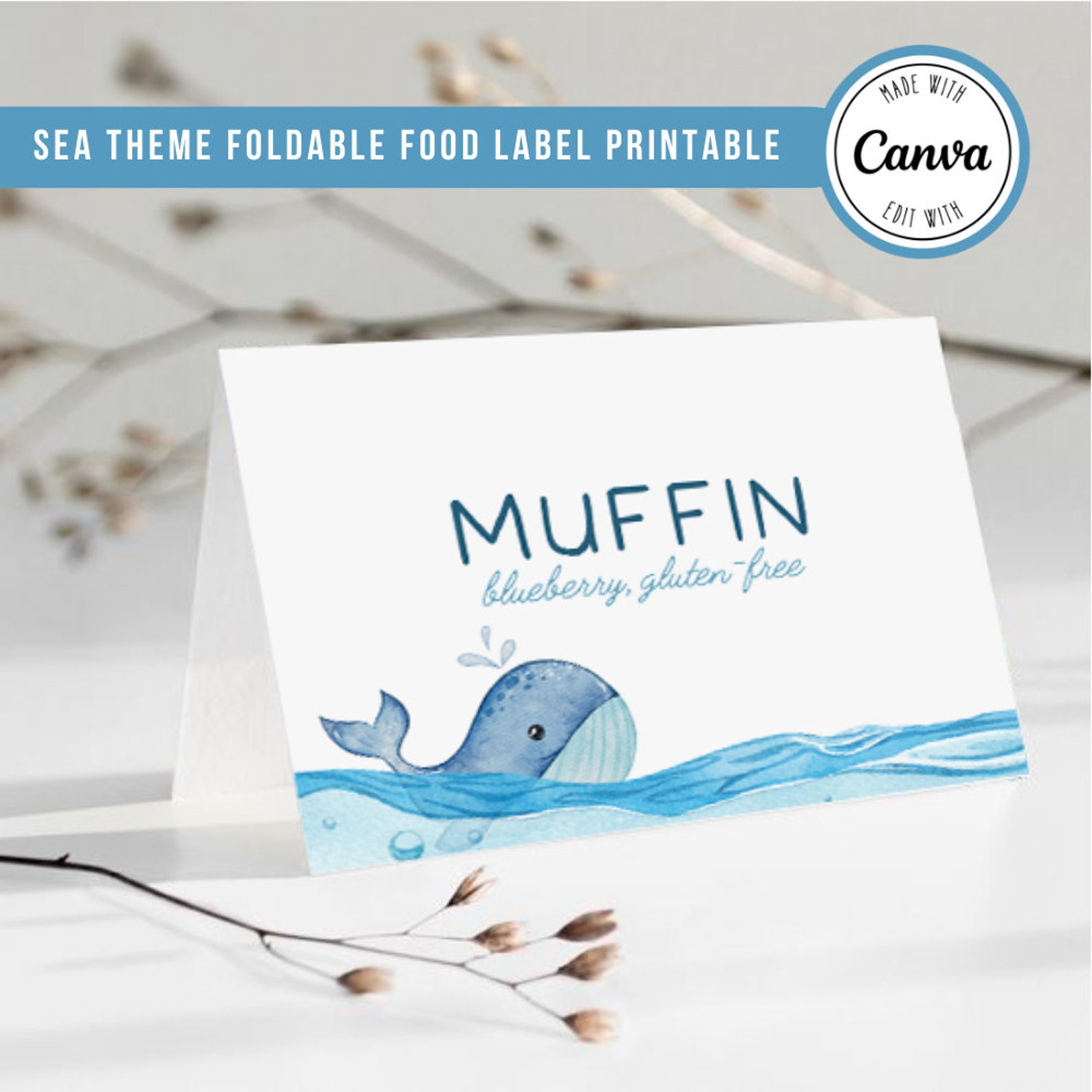 Sea Theme Food Label Card Digital Printable | Buffet Card Template ...
