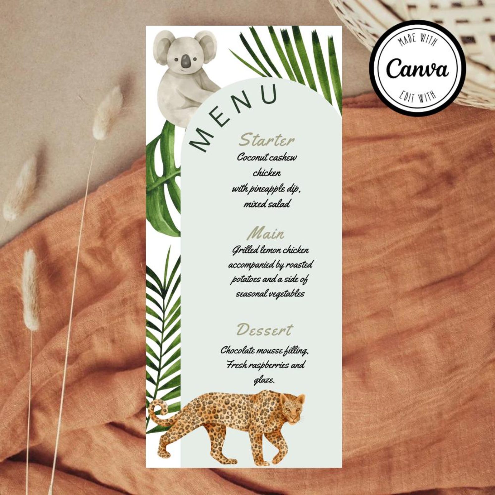 Jungle Theme Editable Menu Card, Editable Jungle Birthday Menu Card ...