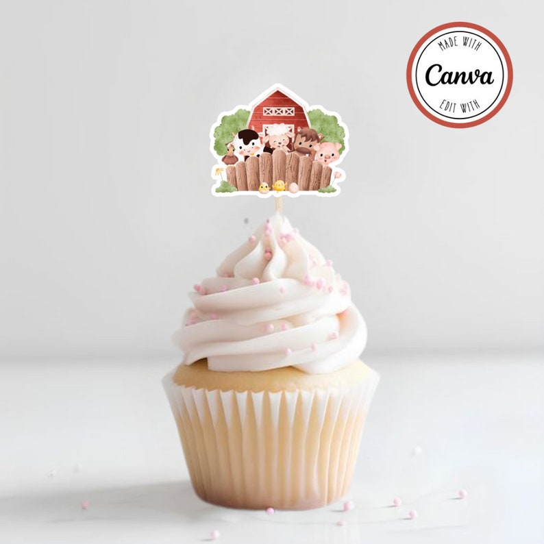 Farm Animals Cupcake Topper | Cake Topper Printable | Digital Printable ...
