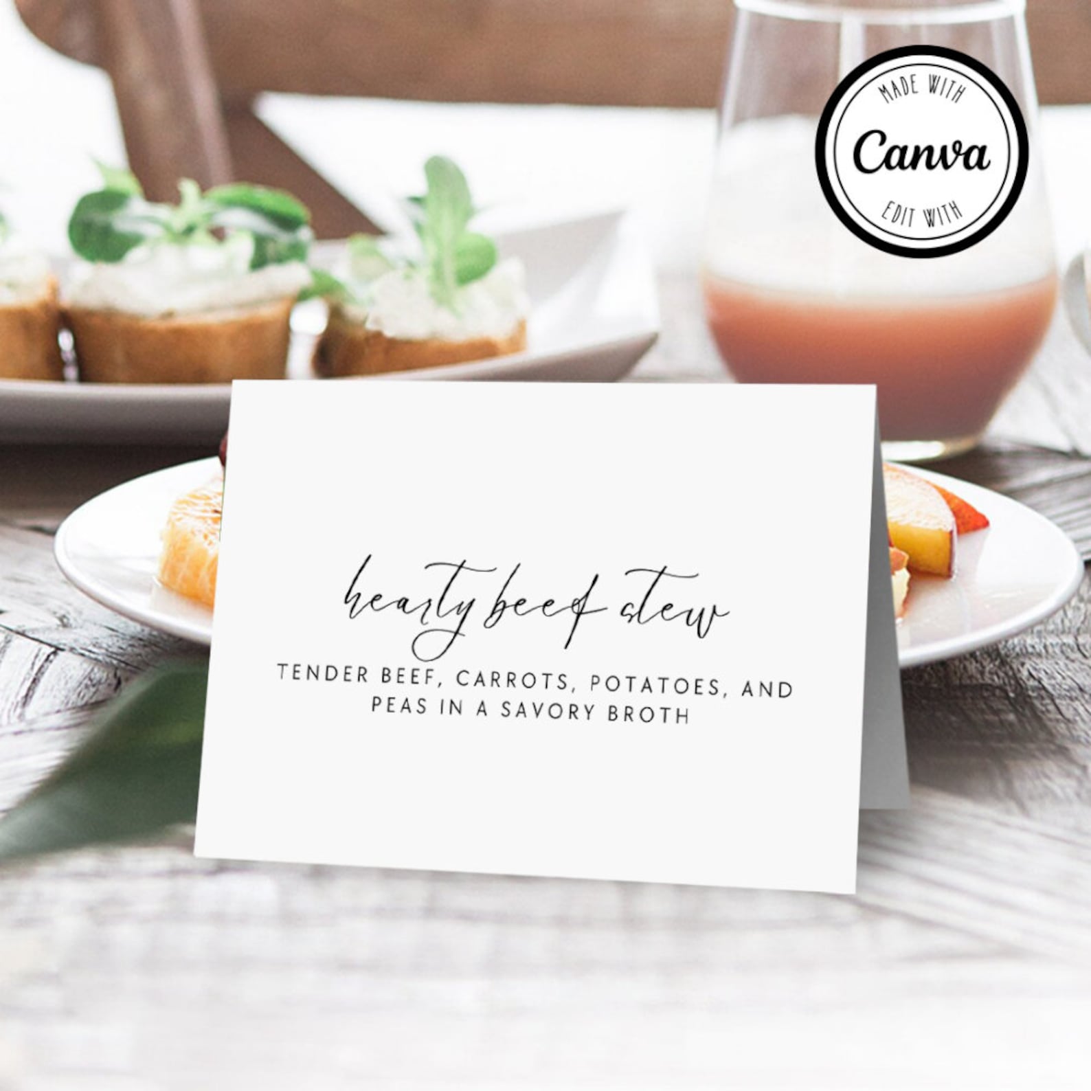 Minimalist Foldable Food Label Card: Canva Template (canva Editable ...