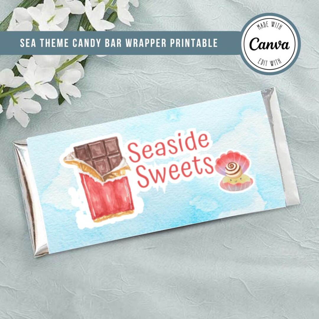 Sea Theme Candy Bar Wrapper, Beach Birthday Favors, Sea Chocolate ...