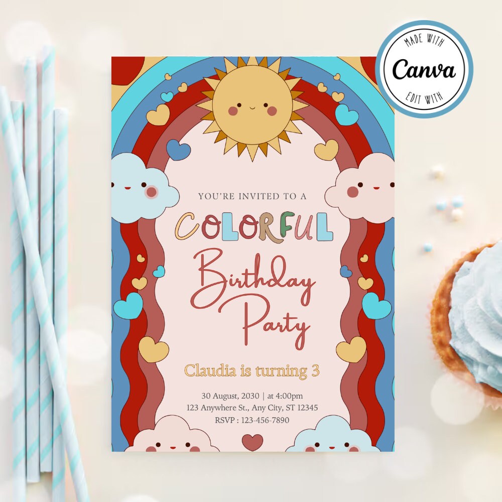 Colorful Birthday Invitation | Editable Printable (digital Download) - Etsy