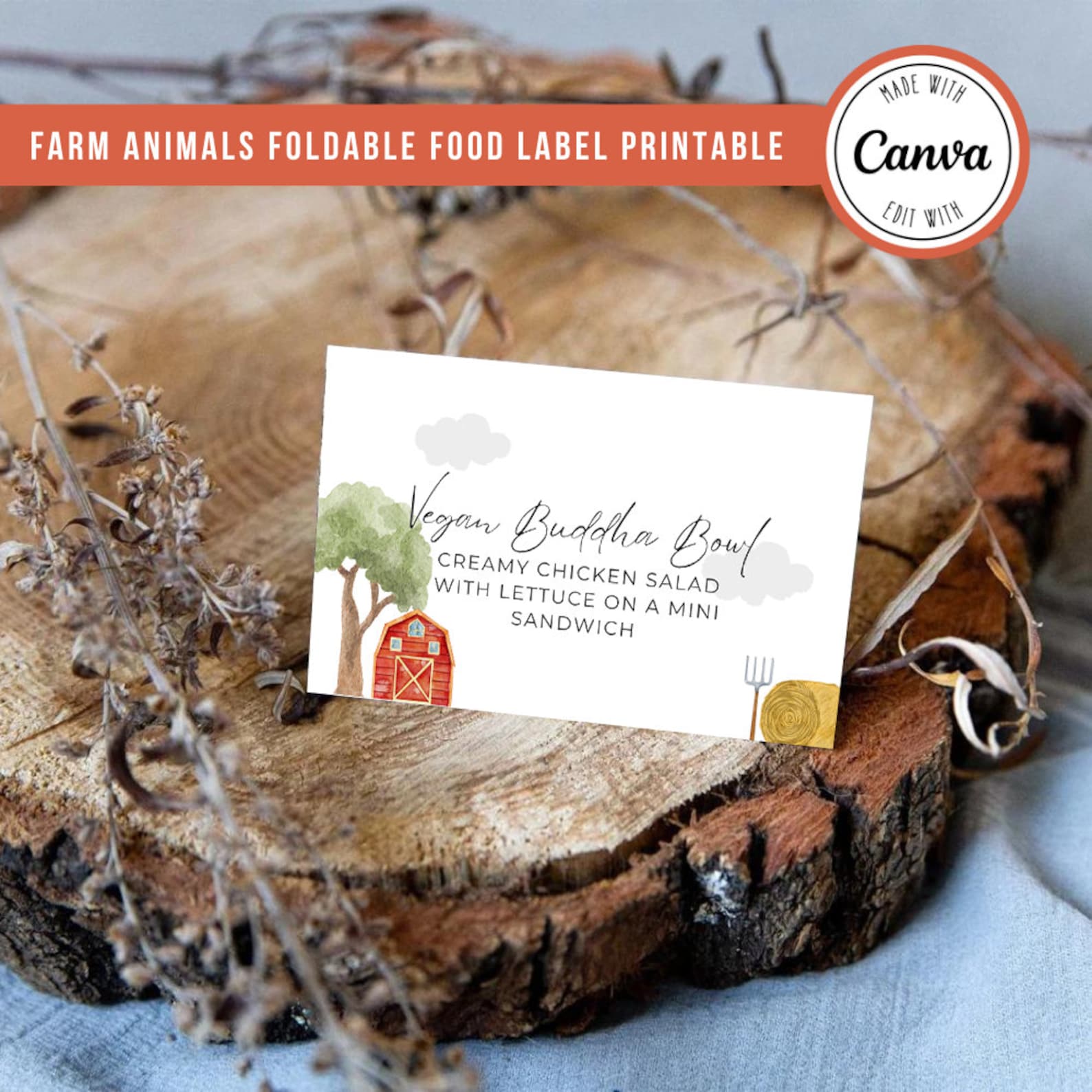 Farm Theme Food Label Card Digital Printable | Buffet Card Template ...