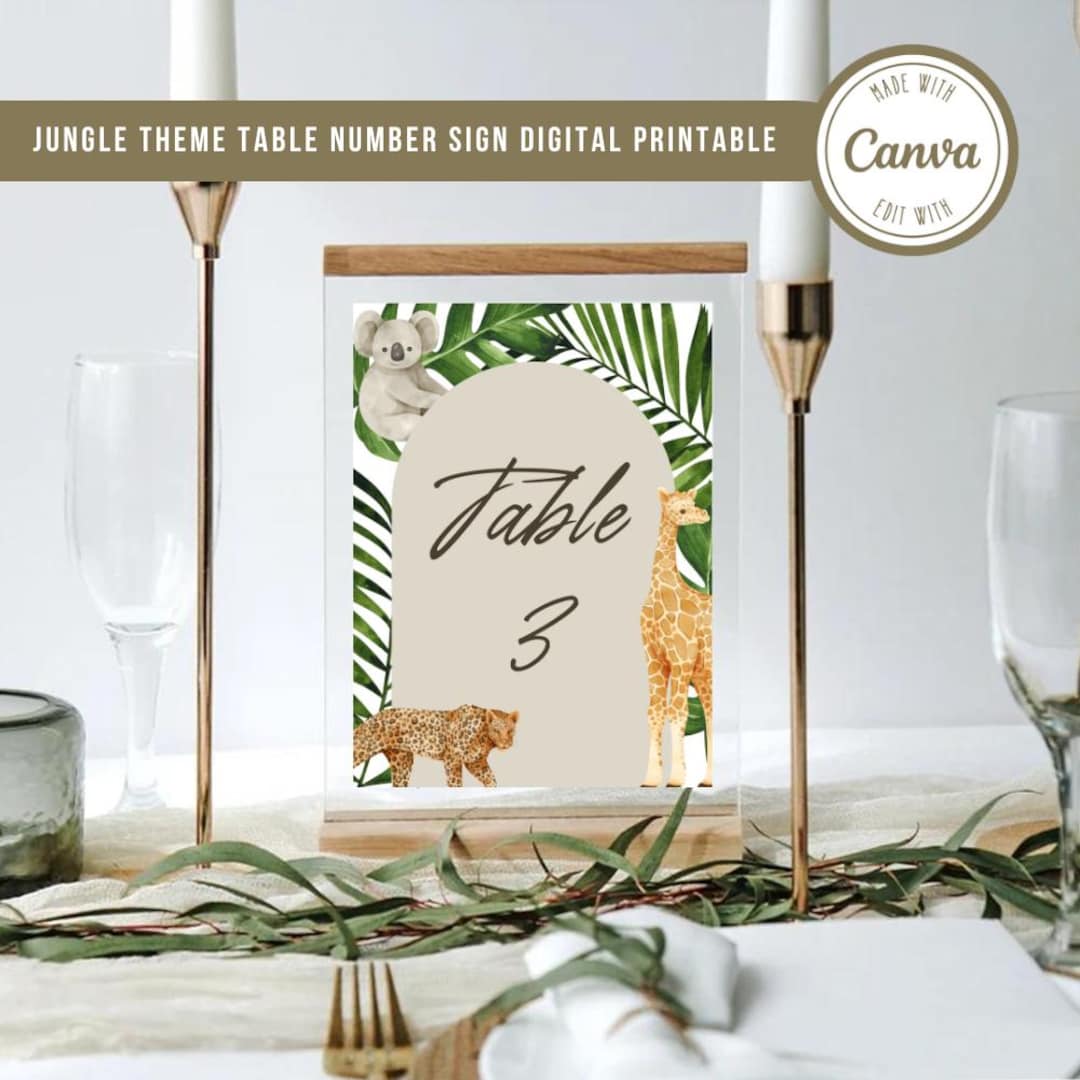 Jungle Theme Editable Table Number Sign, Jungle Birthday Table Card ...