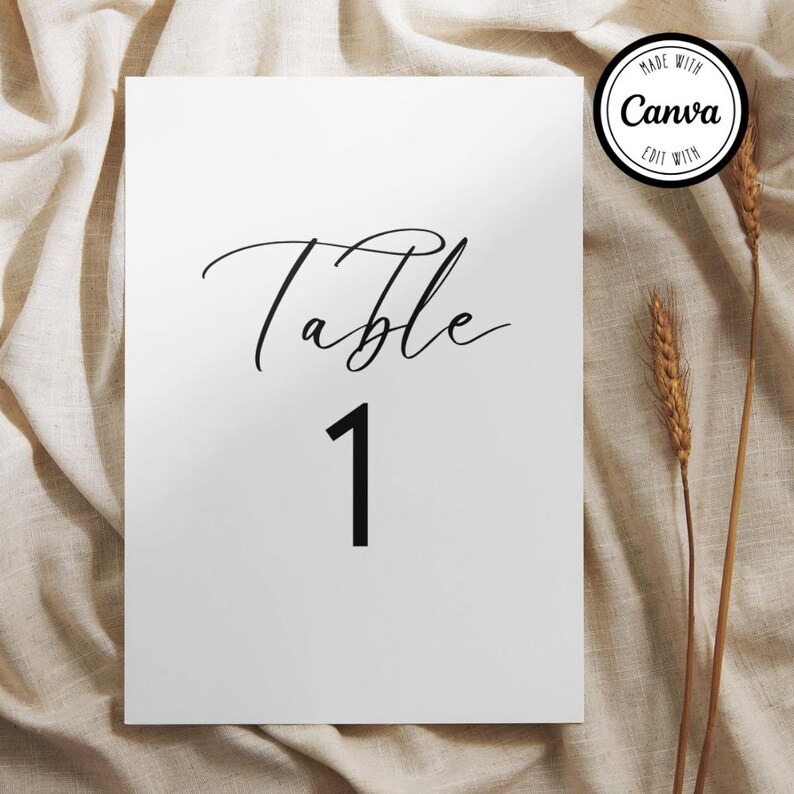 Minimalist Editable Table Number Sign, Modern Birthday Table Card ...